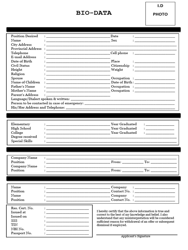 Comprehensive Bio-Data Template | PDF