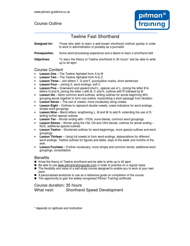 Teeline Fast Shorthand Course | PDF | Shorthand | Linguistics