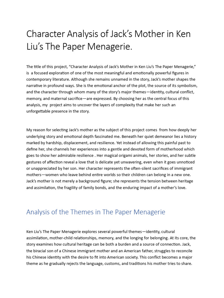 Jack's Mother in The Paper Menagerie Analysis | PDF | Love | Narrative