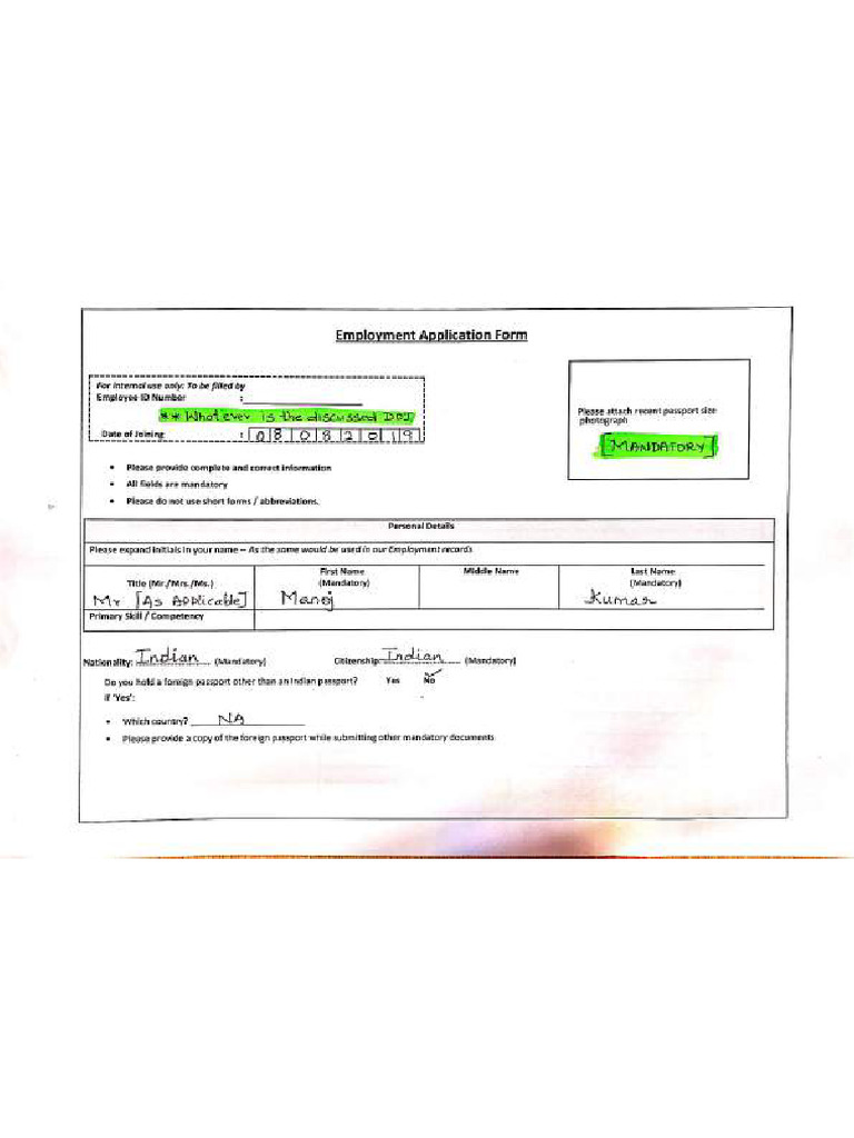 Sample Forms Fresher | PDF