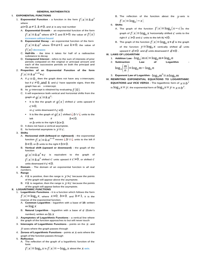 G11 GenMath Exponential Functions Logarithmic Functions | PDF | Exponential Function | Function ...