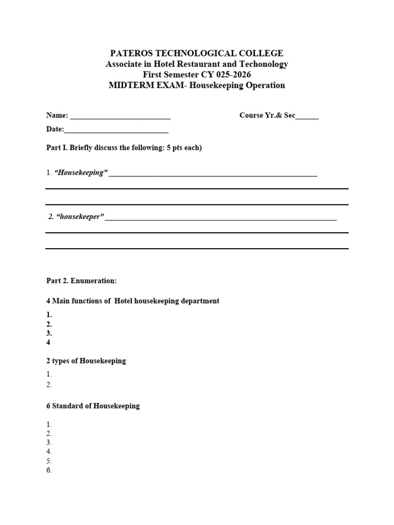 Long Quiz Housekeeping | PDF | Housekeeping