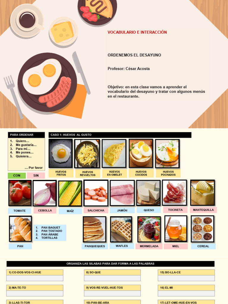 Vocabulario y Diálogos del Desayuno | PDF | Alimentos | Cocina