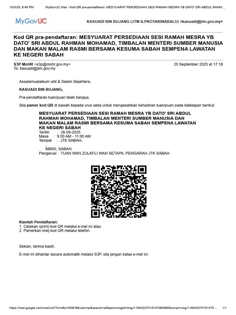 Mygovuc Mail - Kod Qr Pra-pendaftaran_ Mesyuarat Persediaan Sesi Ramah ...
