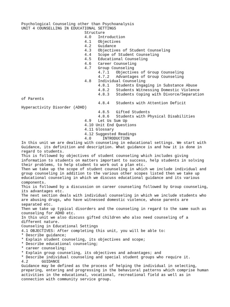 Counselling in Educational Setting | PDF | Counseling Psychology ...
