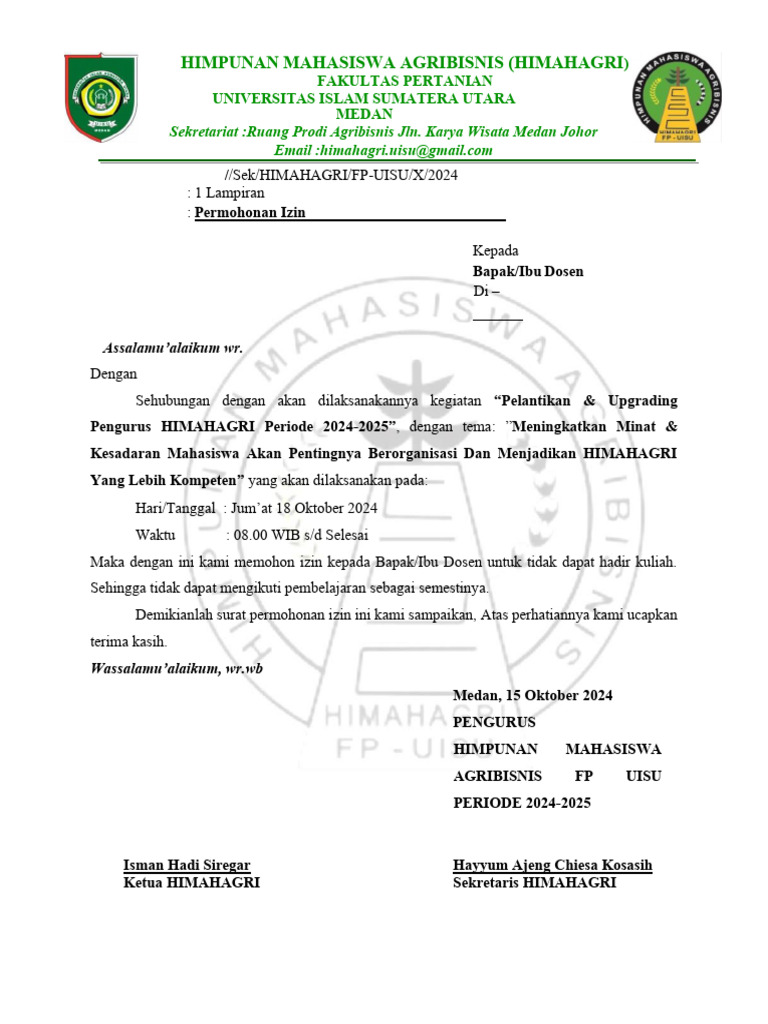 Surat Izin Kuliah Hima-17 | PDF