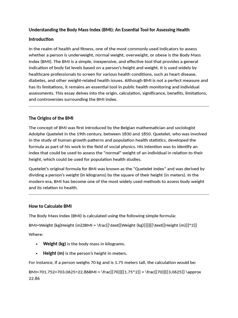 Understanding The Body Mass Index | PDF | Body Mass Index | Obesity