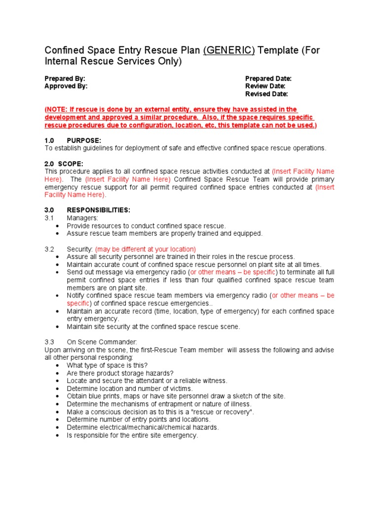 Confined Space - Generic - Rescue Plan Template | PDF | Ventilation ...