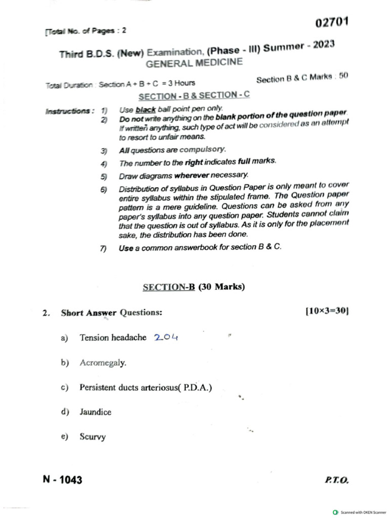 3rd Yr Muhs Question Paper . | PDF