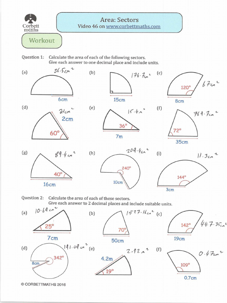 Area of Sectors Answers | PDF