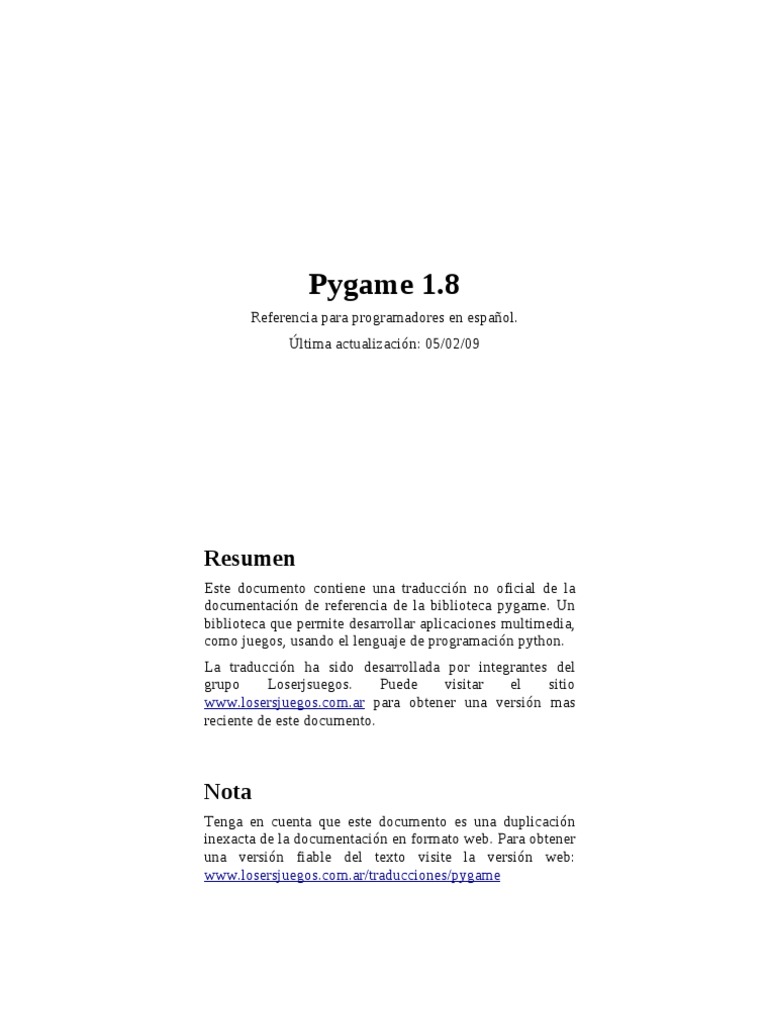 Manual Pygame | PDF | Informática y tecnología de la información