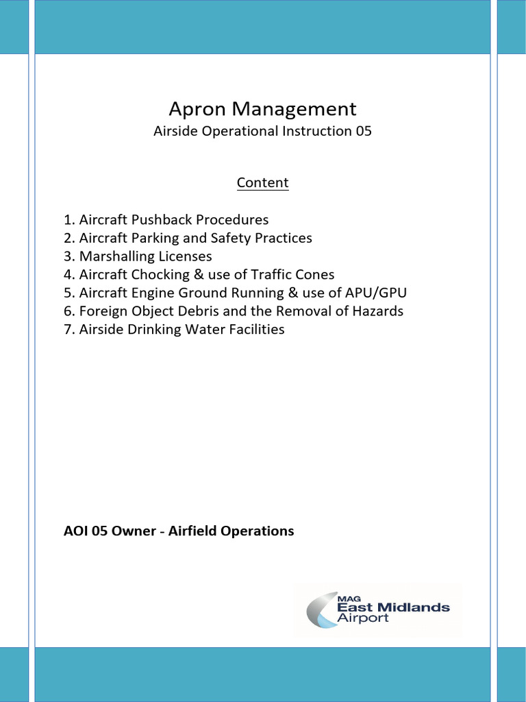 Apron Management Procedures Guide | PDF | Air Traffic Control | Foreign ...