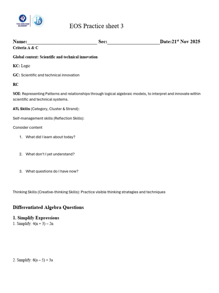 EOS Practice Sheet 3 | PDF