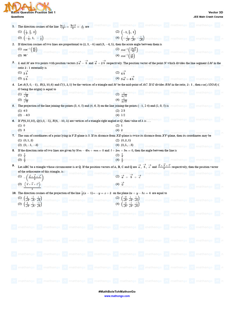 194 Qs - Practice Question Set 1 @IndAlok | PDF | Elementary Mathematics | Euclid