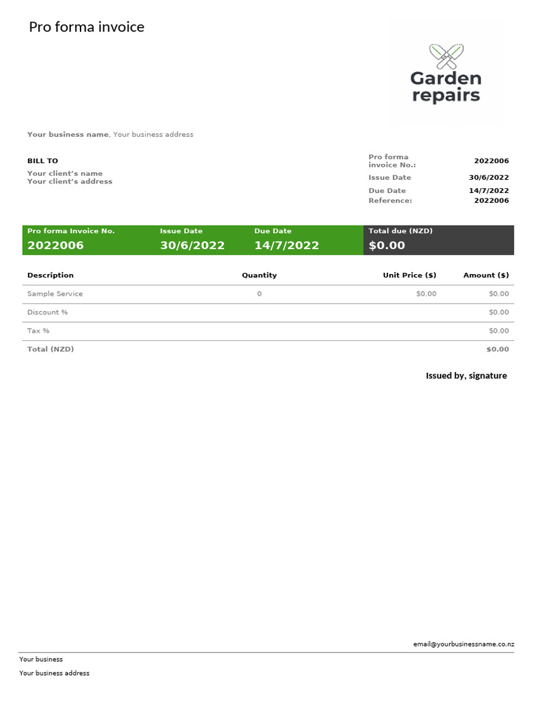 Pro Forma Invoice Template NZD | PDF