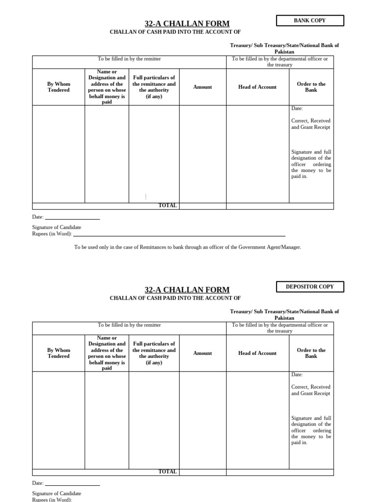 32-A Challan Form For Recruitment Processing Fee | PDF | Government Of ...