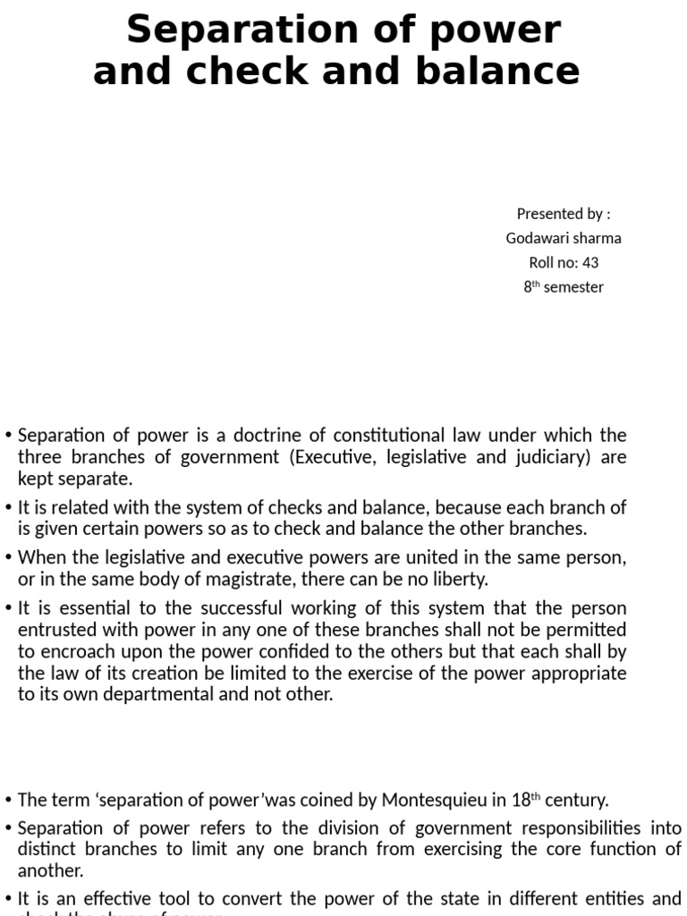 Separation of Powers and Checks & Balances | PDF | Separation Of Powers ...