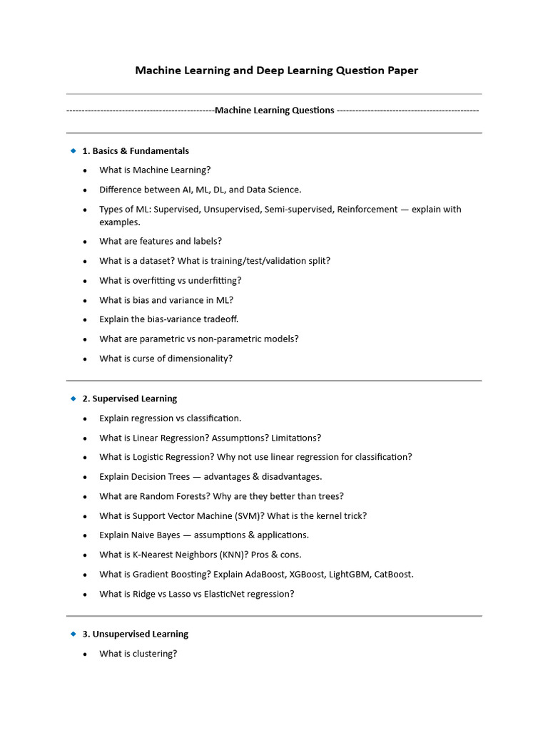 Machine Learning and Deep Learning Question Paper | PDF | Machine ...