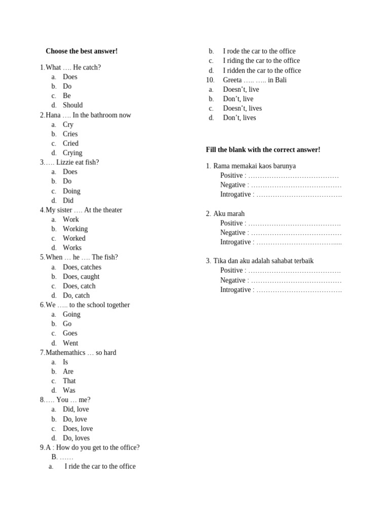 Soal Simple Present Tense | PDF
