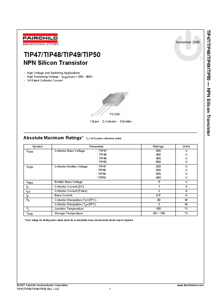 TIP47/TIP48/TIP49/TIP50: NPN Silicon Transistor