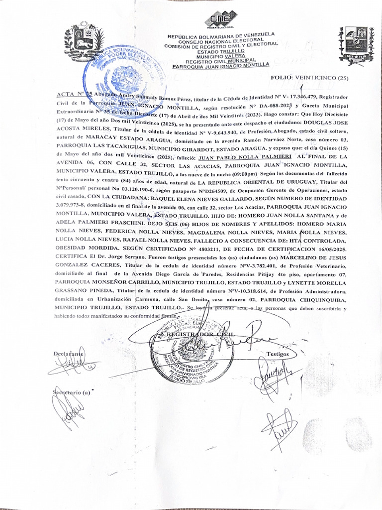 Acta de Defunción de Juan Pablo Nolla | PDF