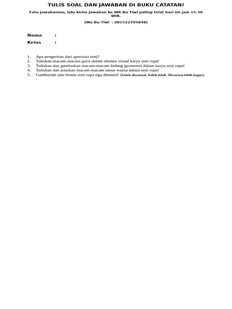 Soal dan Jawaban Seni Rupa untuk Bu Tiwi | PDF