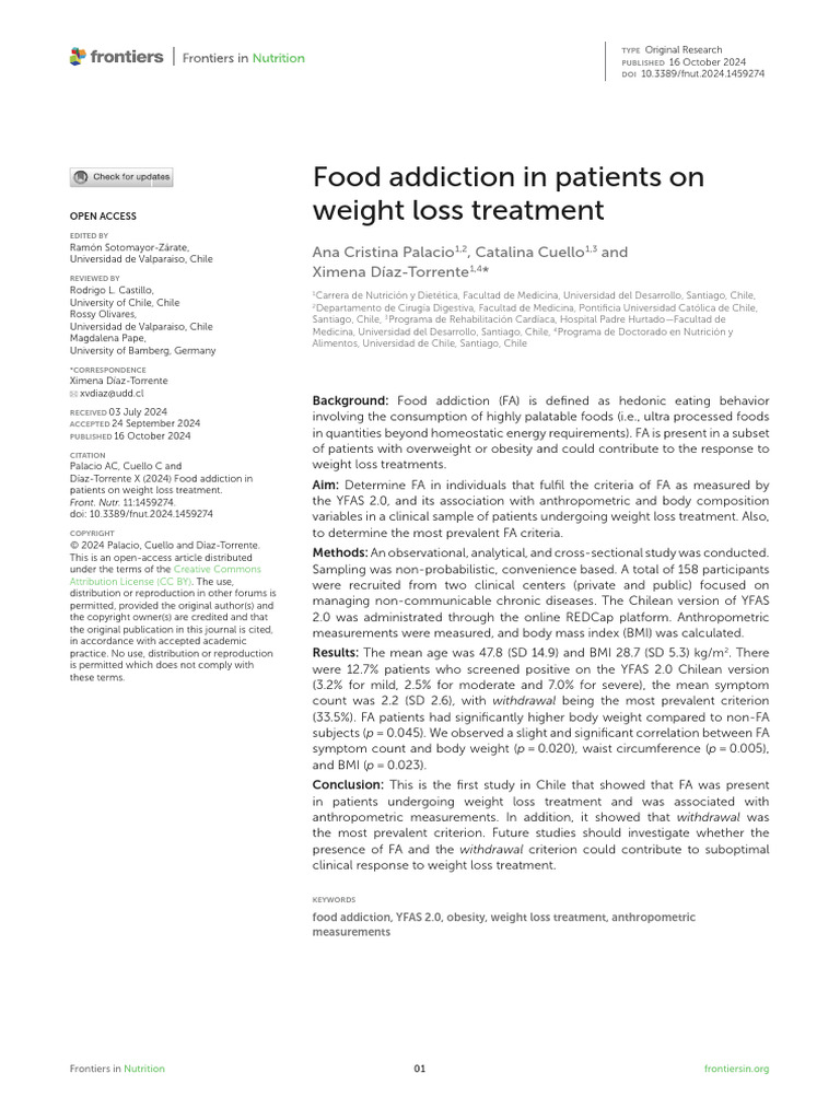 Food Addiction in Patients On Weight Loss Treatment | PDF | Obesity ...