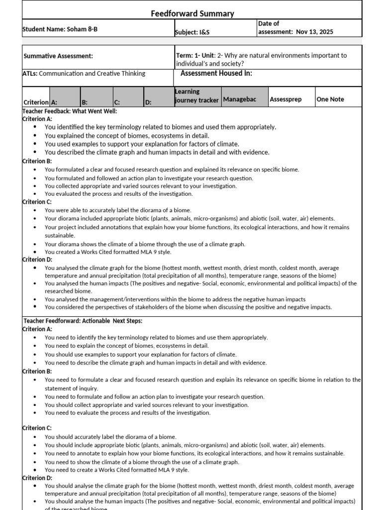 Year 8 Unit 2 Summative Diorama ABCD Final | PDF | Ecosystem | Ecology