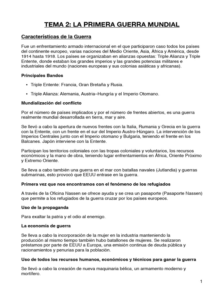 Tema 2. La Primera Guerra Mundial | PDF | Primera Guerra Mundial ...