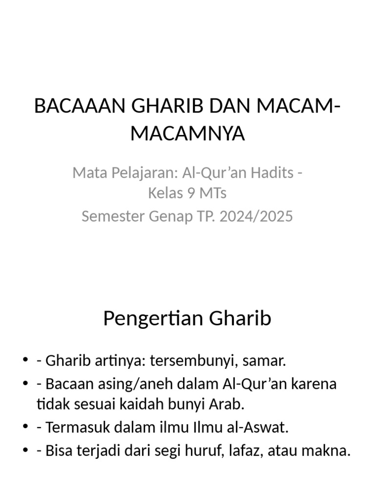 Bacaan Gharib dalam Al-Qur'an Kelas 9 | PDF