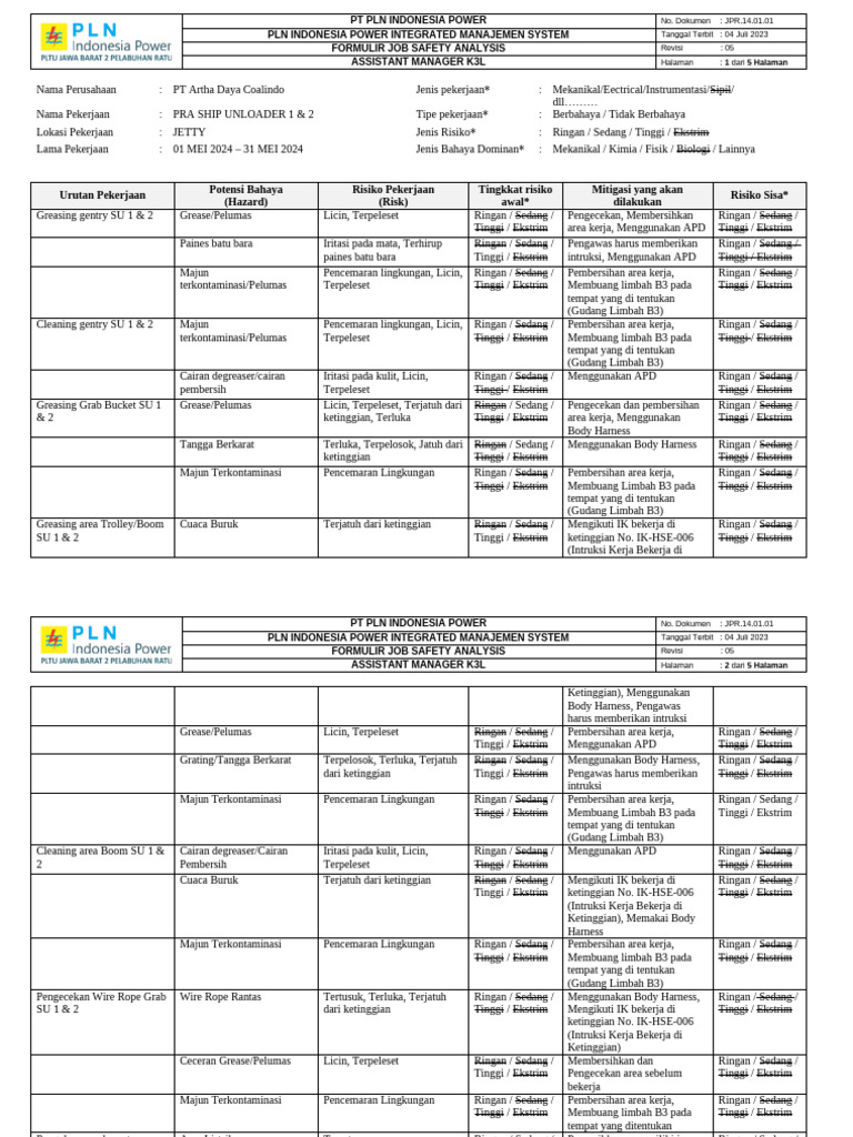 Formulir JSA New 2024 MEI | PDF