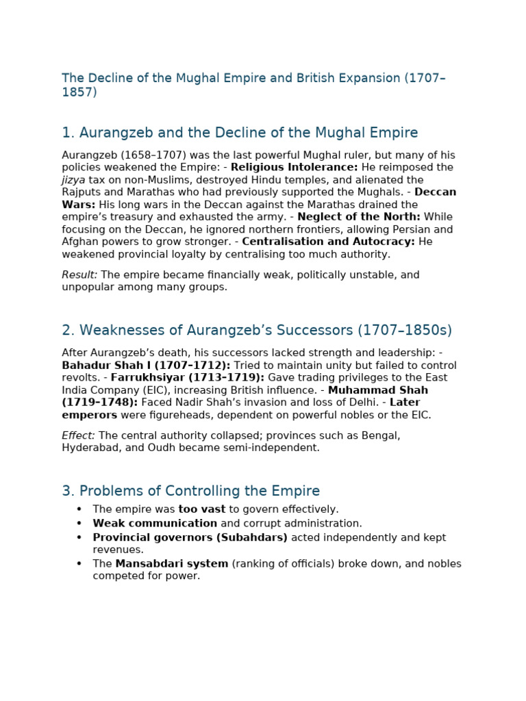 Mughal Decline British Expansion Stud | PDF | Mughal Empire
