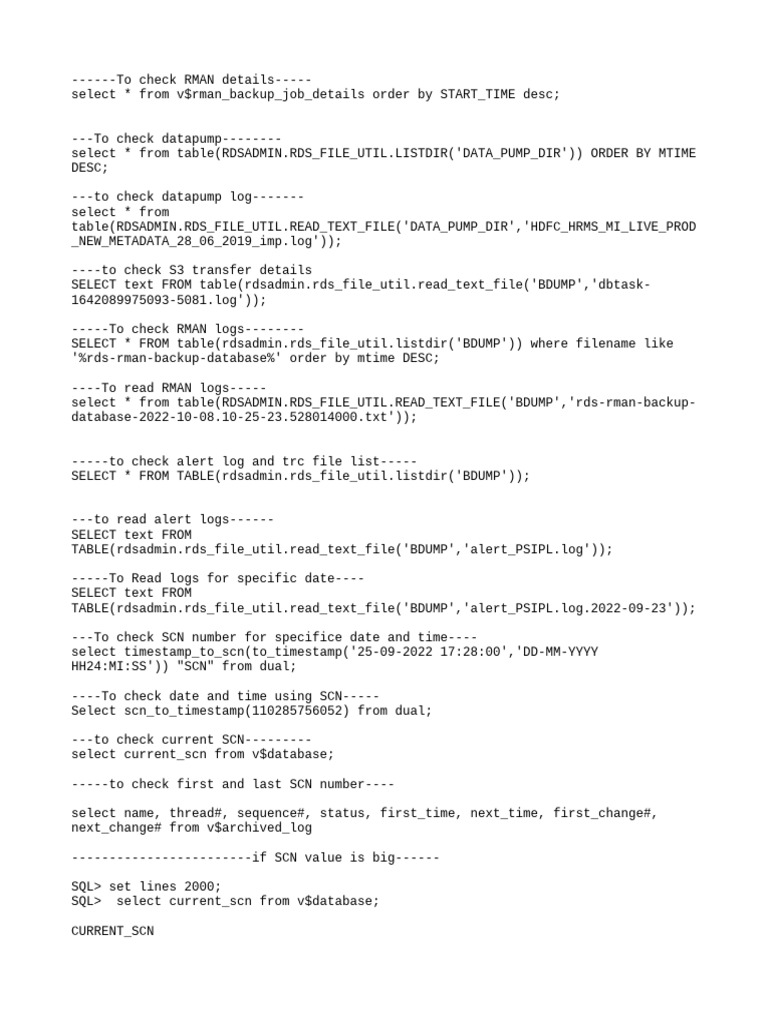 RMAN and Data Pump SQL Queries Guide | PDF | Data Management ...