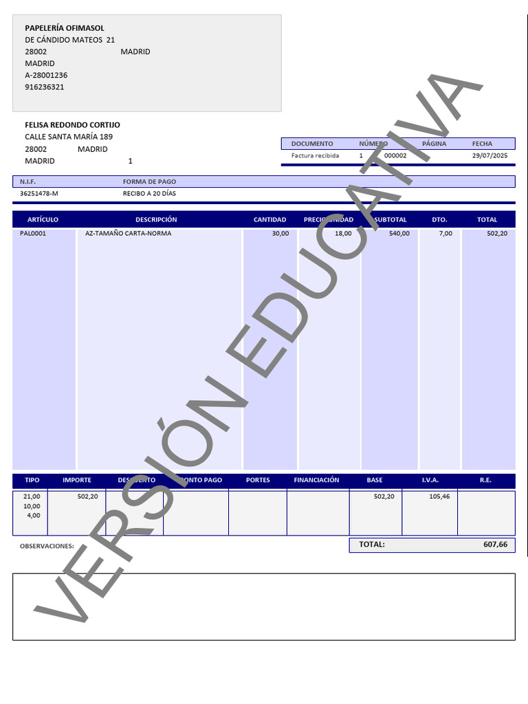 Factura Recibida 1-000002 | PDF
