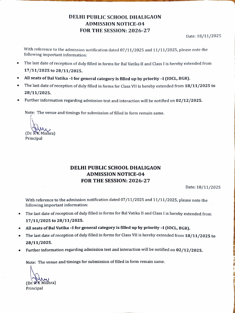Date Extension Notice For Admission Form Submissio | PDF