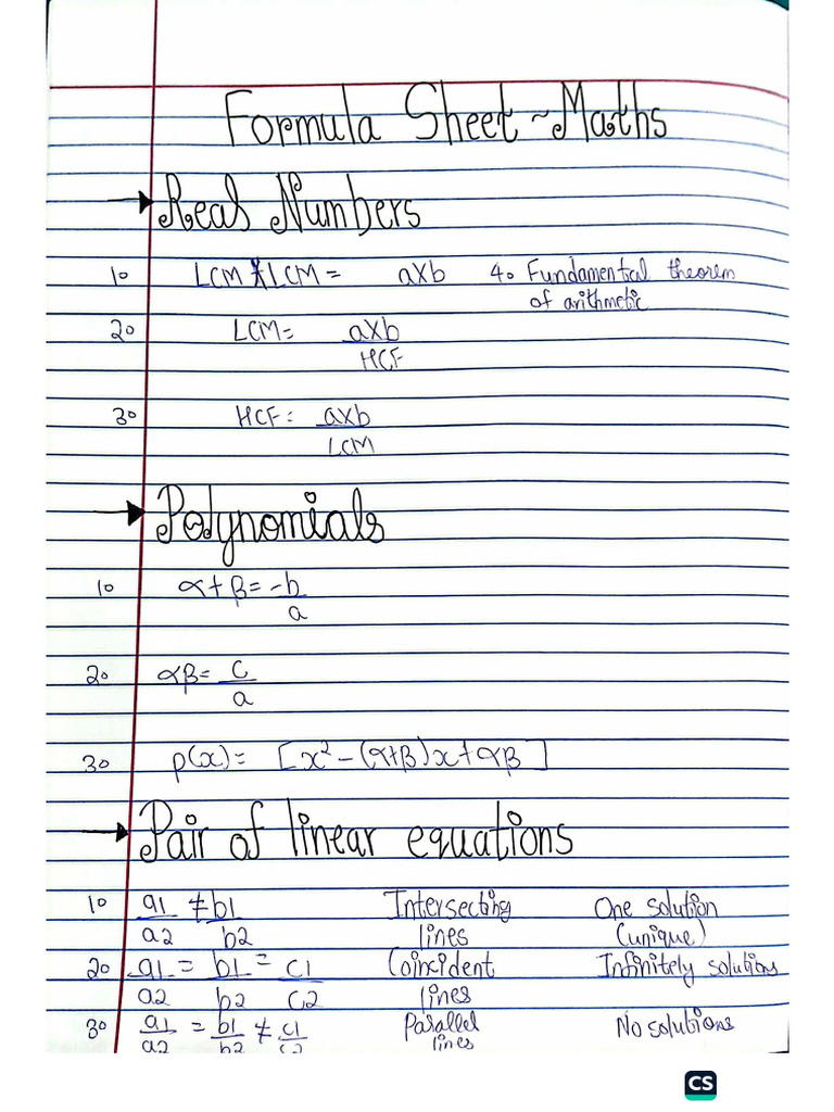 Math Formula Sheet | PDF