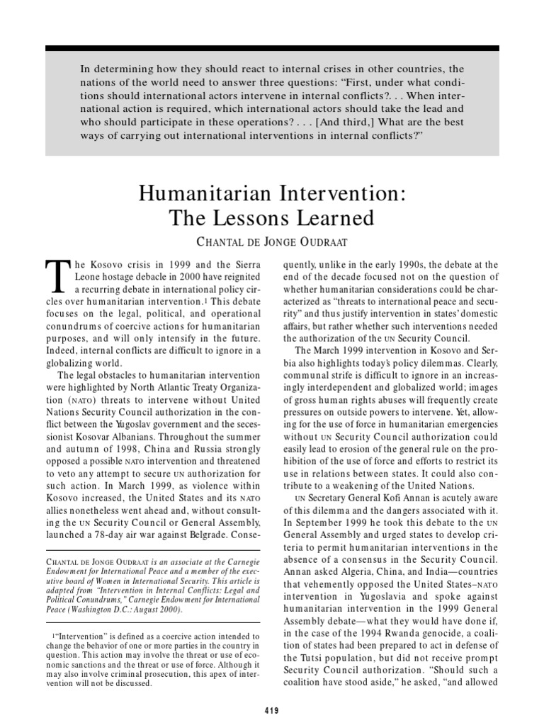 Humanitarian Intervention The Lessons Learned | PDF | Peacekeeping ...