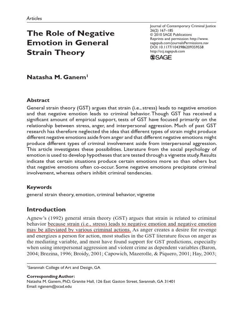 Negative Emotions in Strain Theory | PDF | Anger | Emotions