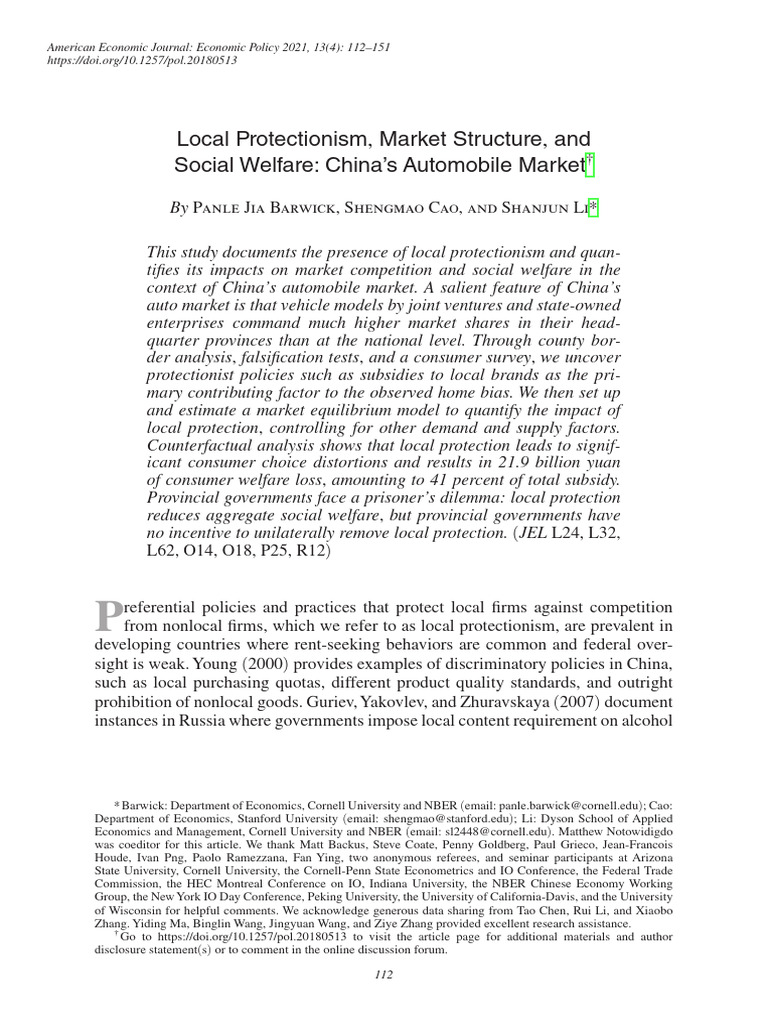 Local Protectionism in China's Auto Market | PDF | Subsidy | List Price