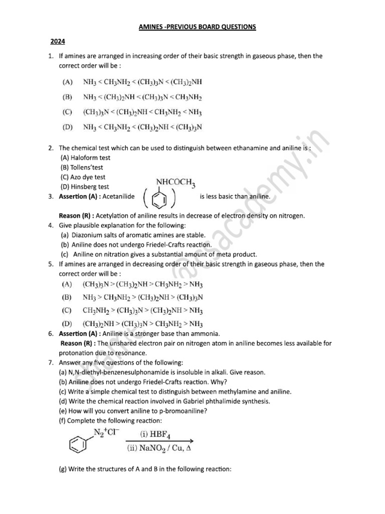 Amines - Pyq - 2022,23,24 | PDF