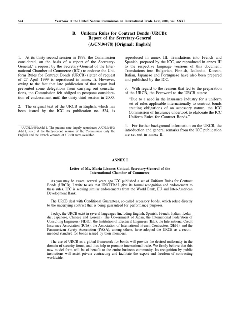 B. Uniform Rules For Contract Bonds (URCB) : Report of The Secretary ...