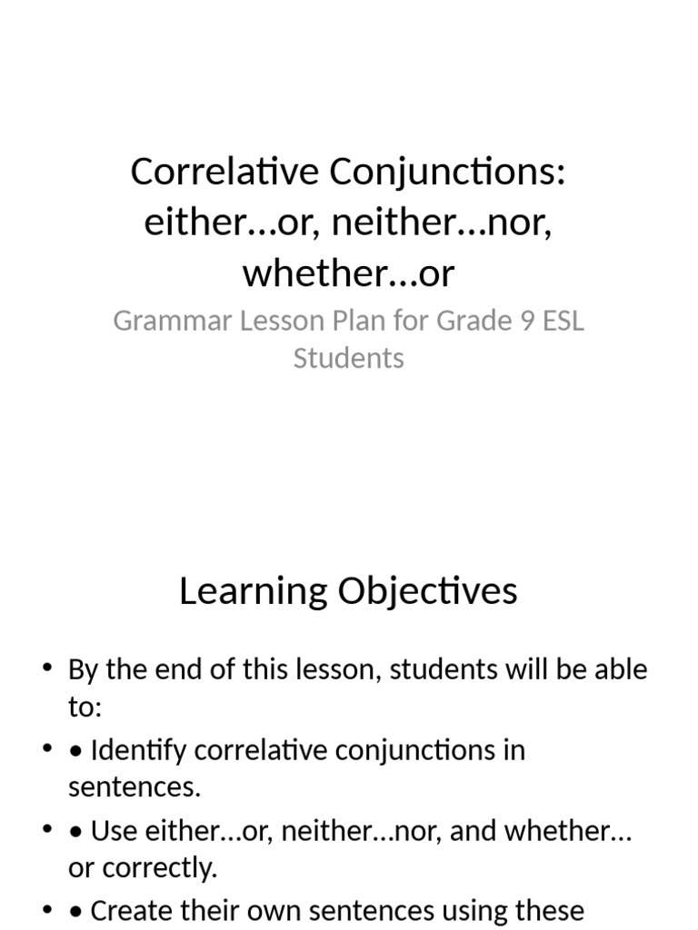 Correlative Conjunctions Lesson Plan | PDF