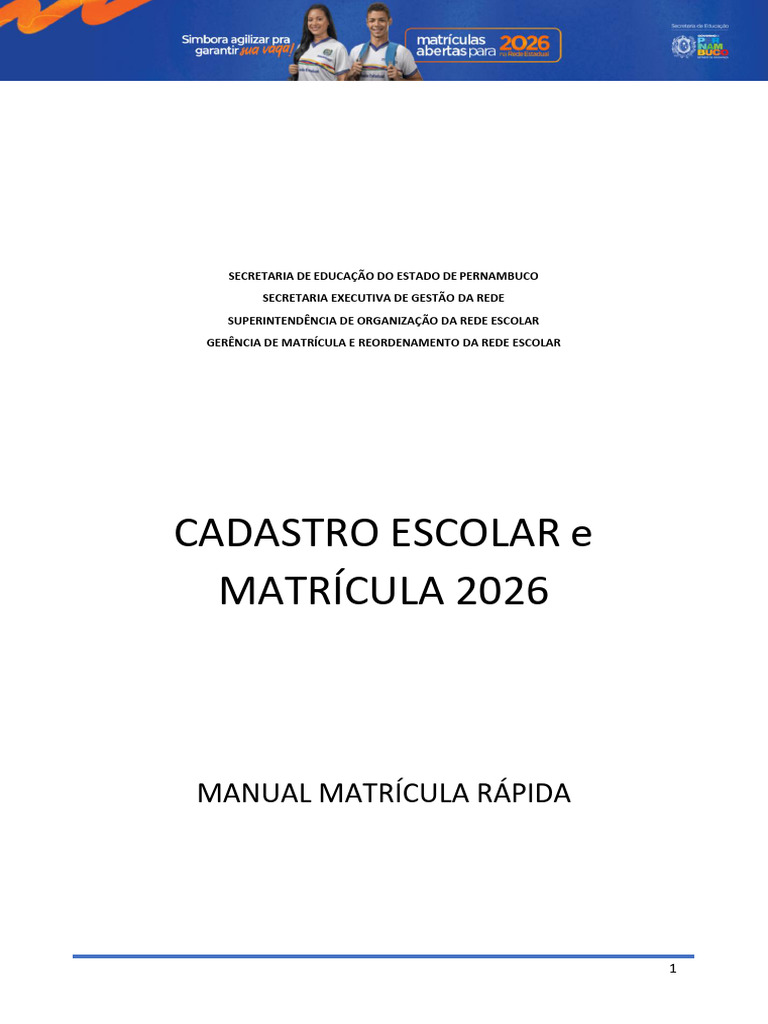Cadastro e Matrícula Escolar 2026 PE | PDF | Educação primária ...