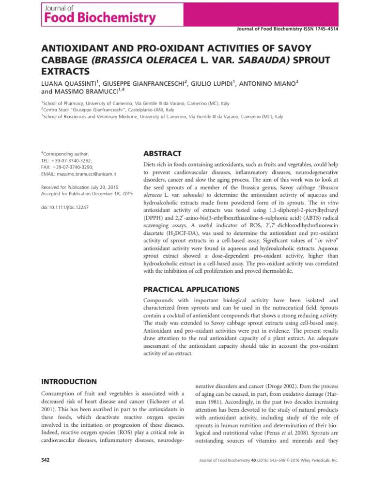Journal of Food Biochemistry - 2016 - Quassinti - Antioxidant and Pro ...