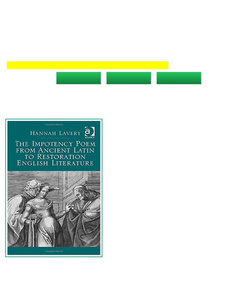 The Impotency Poem from Ancient Latin to Restoration English Literature ...