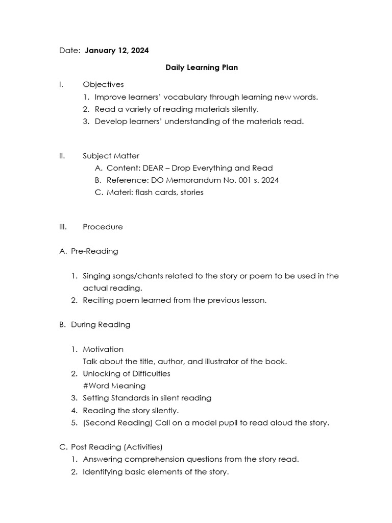 Sample Dlp for Catch -Up Friday | PDF