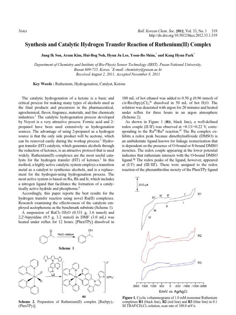 Synthesis and Catalytic Hydrogen Transfer Reaction of II Complex | PDF ...