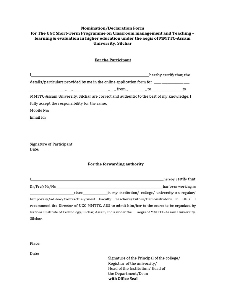 Nomination Letter (Short Term Programme) - 1 | PDF