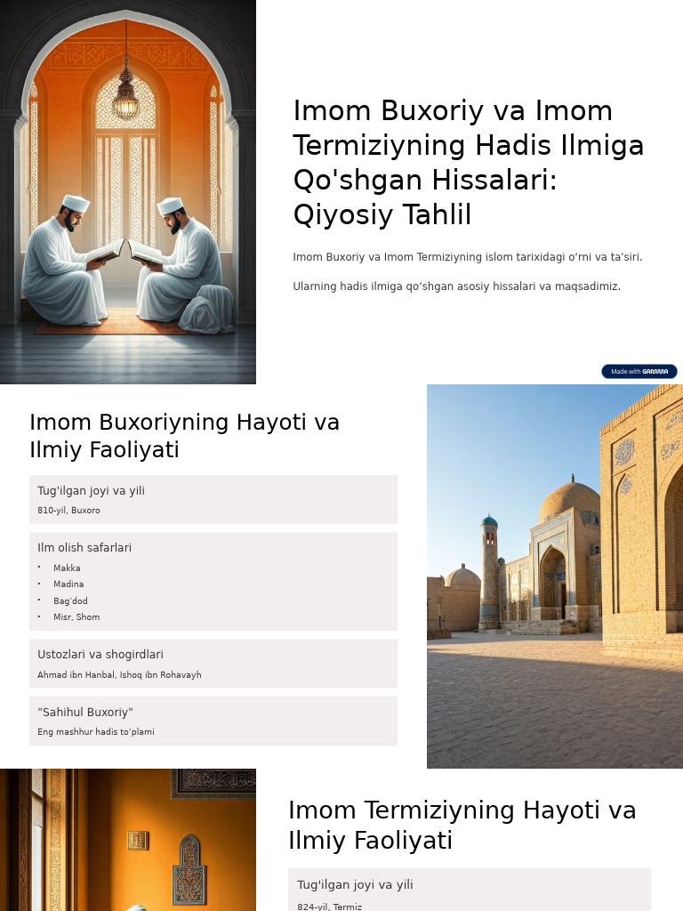 Imom Buxoriy Va Imom Termiziyning Hadis Ilmiga Qoshgan Hissalari ...
