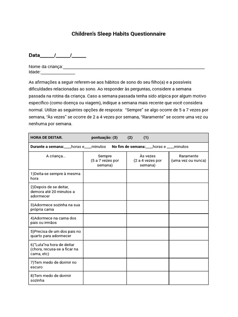 Children's Sleep Habits Questionnaire | PDF | Dormir